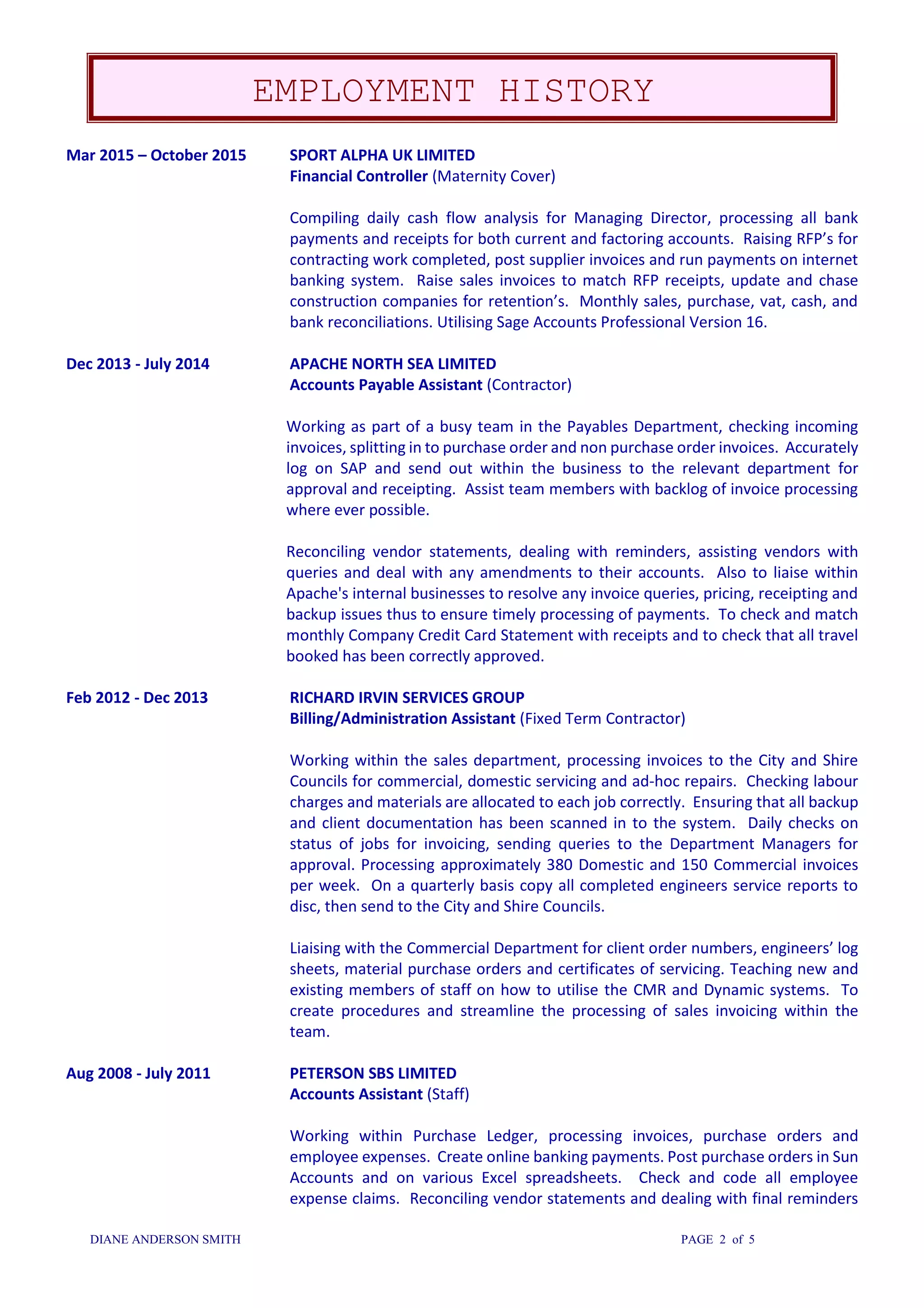 CV Diane Smith - Oct 15 | PDF | Business | Business and Finance