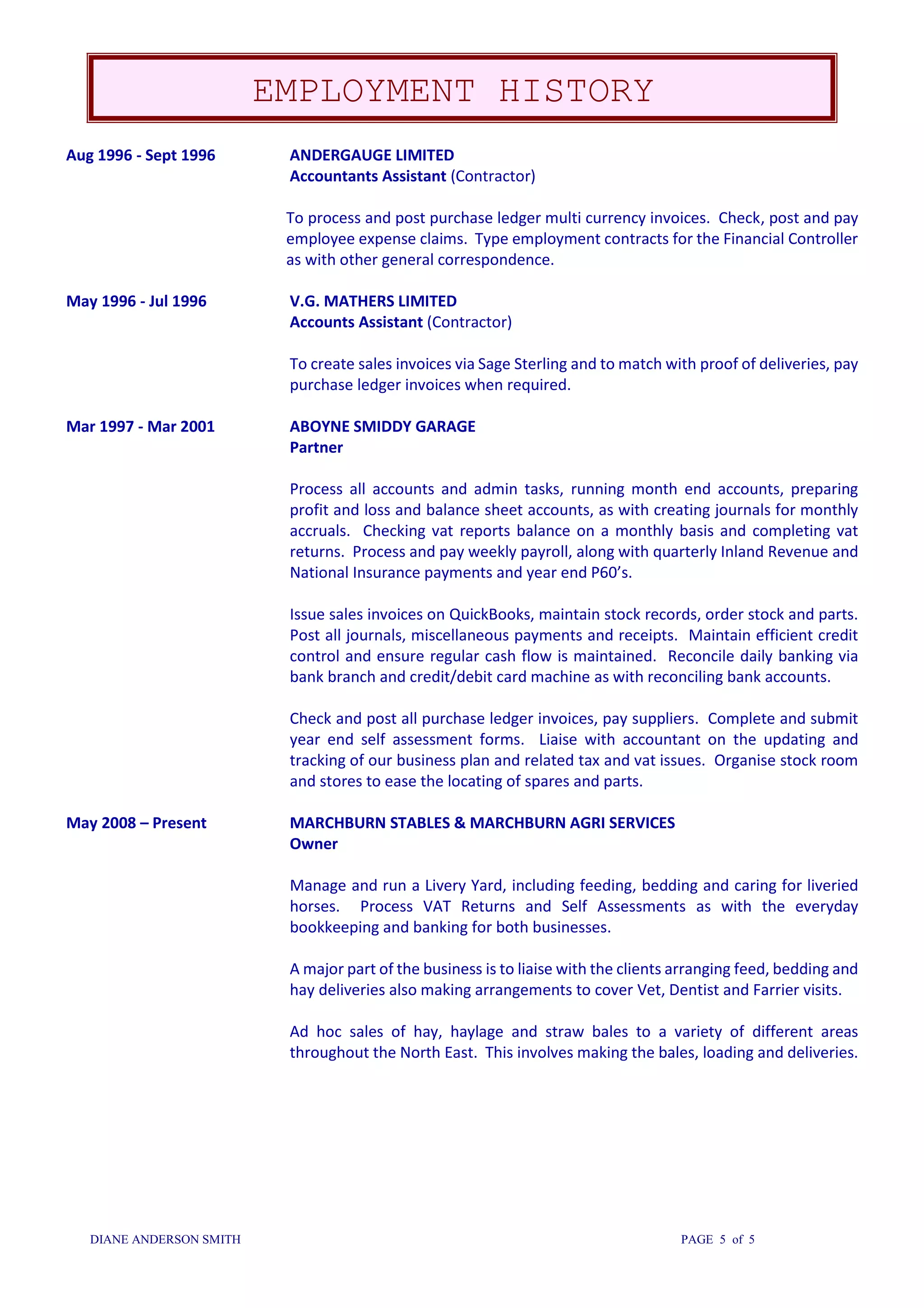 CV Diane Smith - Oct 15 | PDF | Business | Business and Finance
