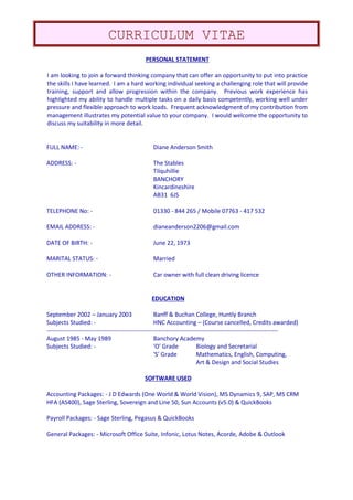 CV Diane Smith - Oct 15 | PDF
