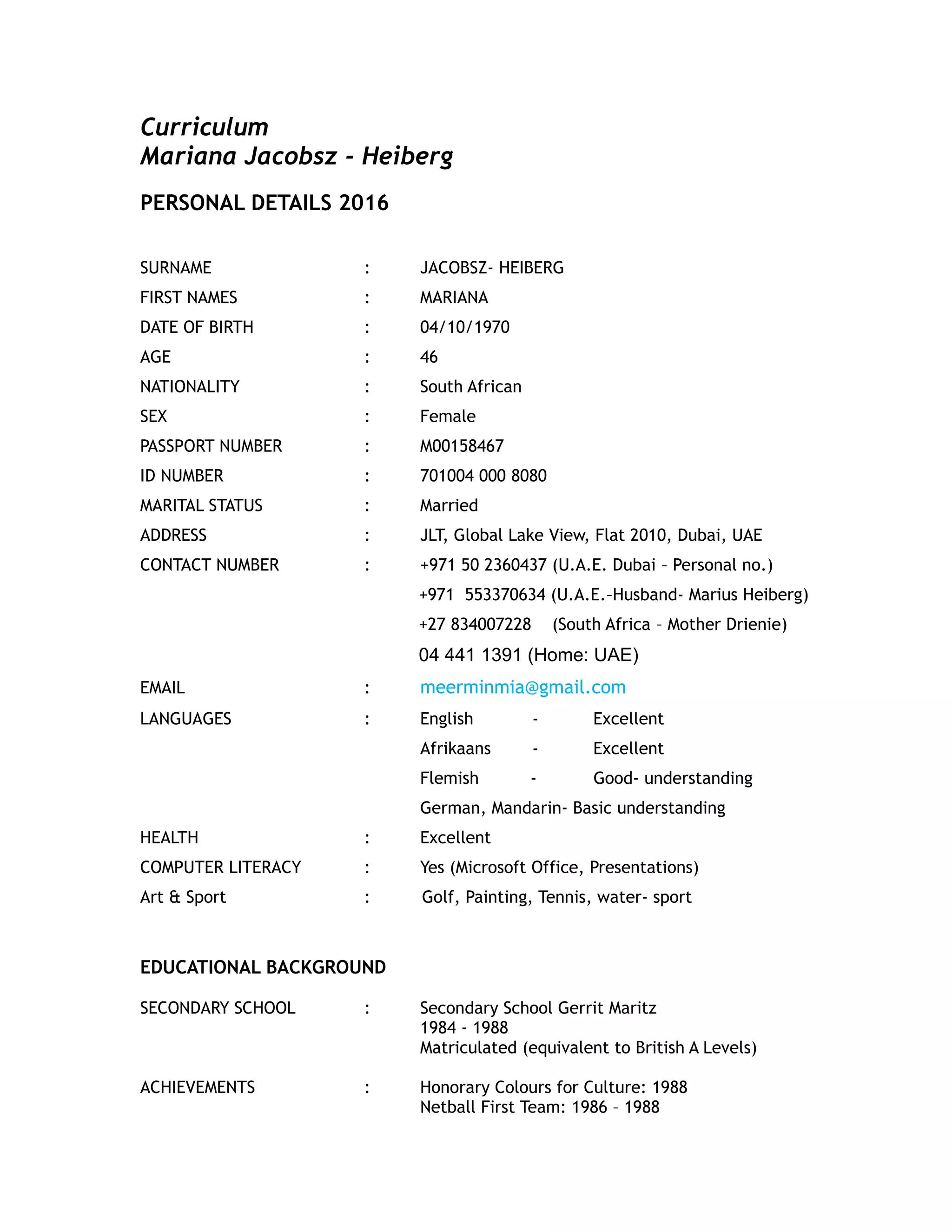 Final Curriculum Vita Newest 20th November 2016e | PDF