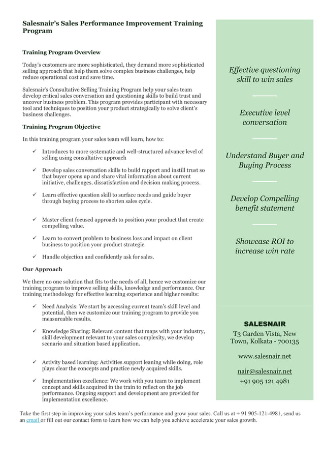 Salesnair Consultative Selling Program | PDF