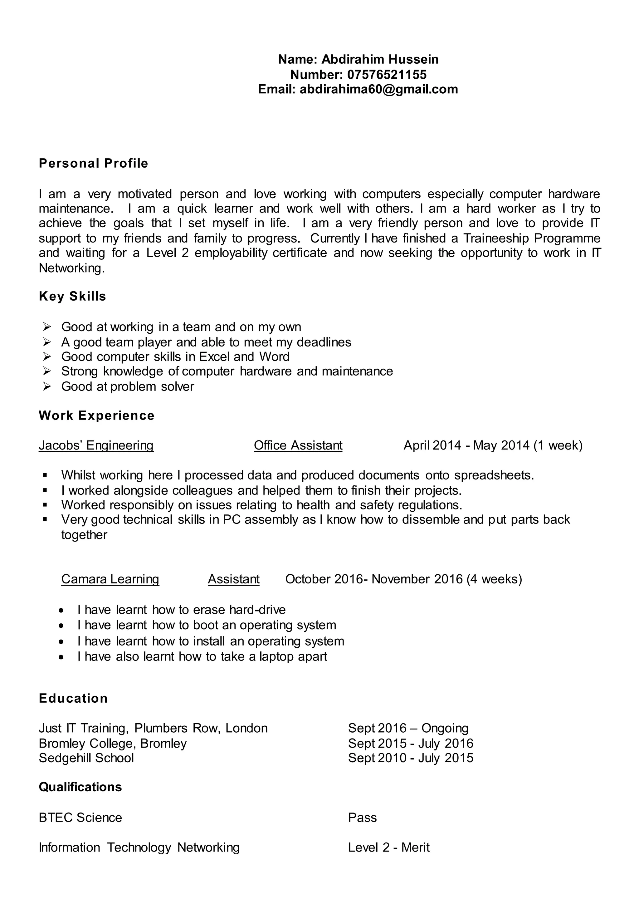cv for apprenticeship | PDF