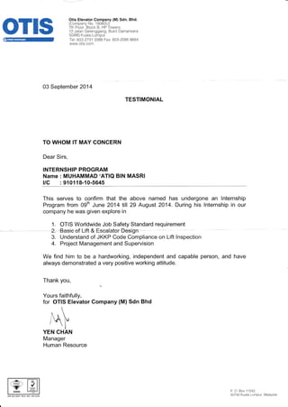 Otis Recomendation Letter | PDF