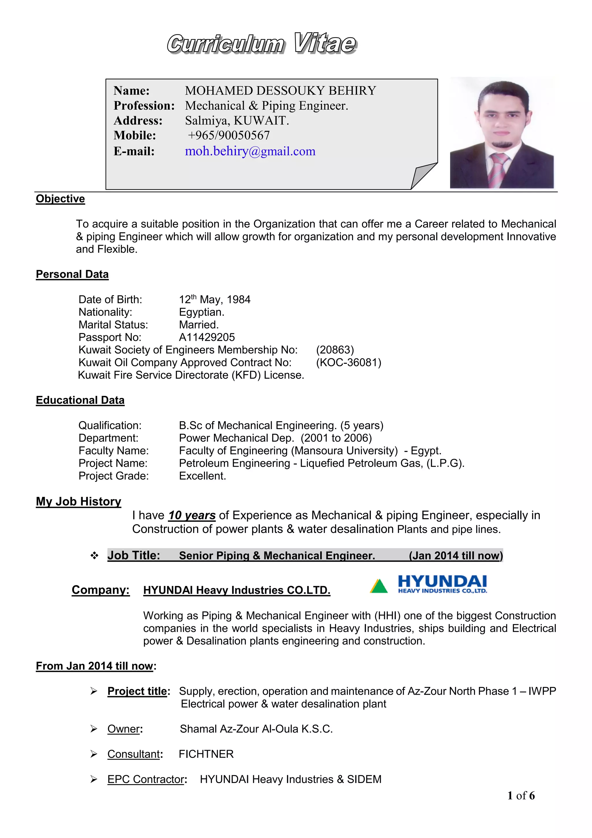 Mohamed Behiry CV | PDF | Civil Engineering Industry | Industries