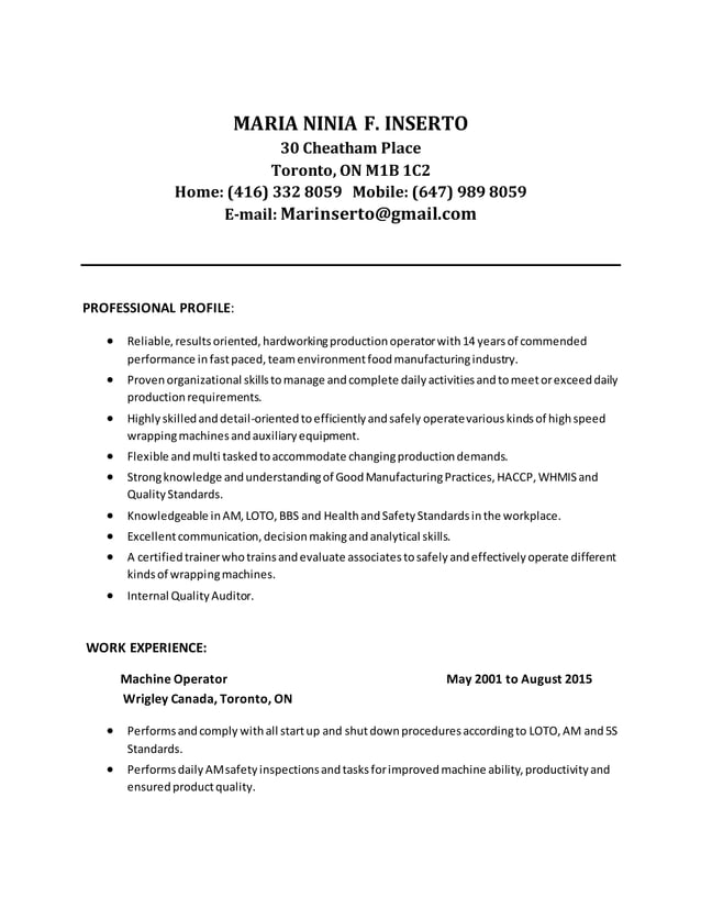 MARIA NINIA F Resume 2 | PDF