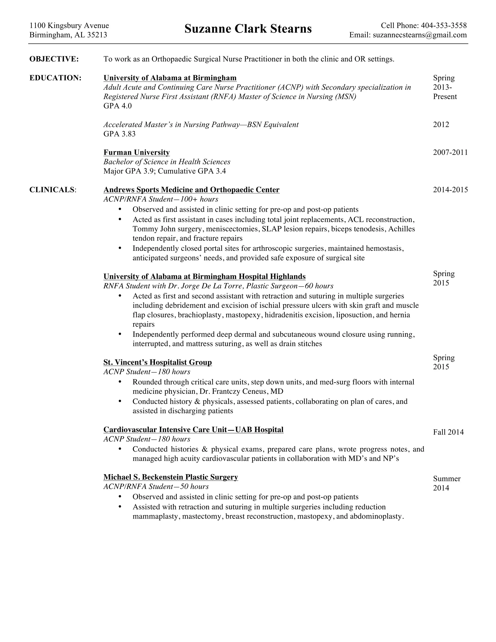 Suzanne Stearns CV 2015 | PDF