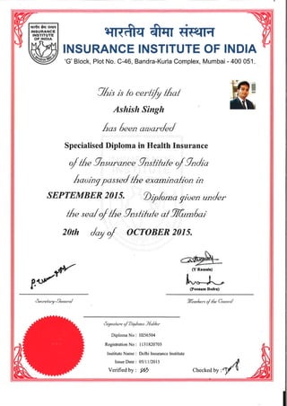 Specialized Diploma in Health Insurance_ Ashish | PDF | Medical Health