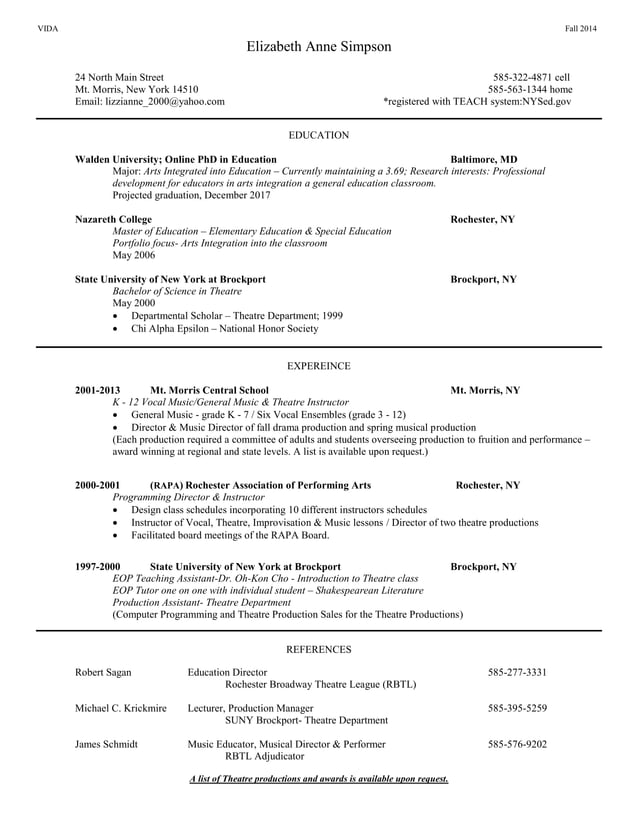 education Resume 2014 | DOCX