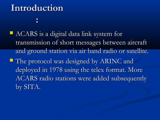 ACARS | PPT | Aviation Industry | Industries