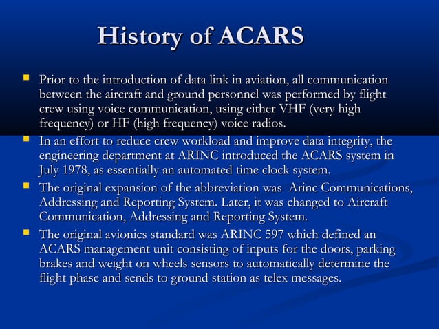 ACARS | PPT | Aviation Industry | Industries