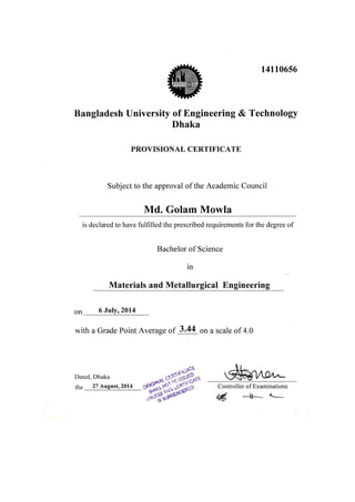 Provisional Certificate | PDF