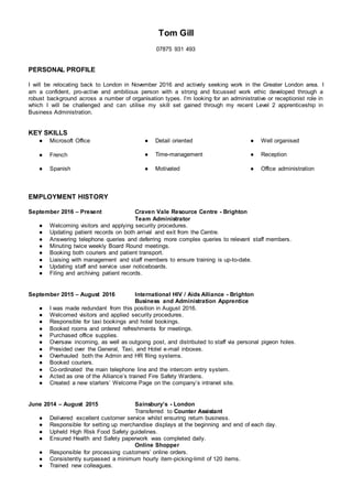 Tom Gill CV | DOCX | Logistics | Business