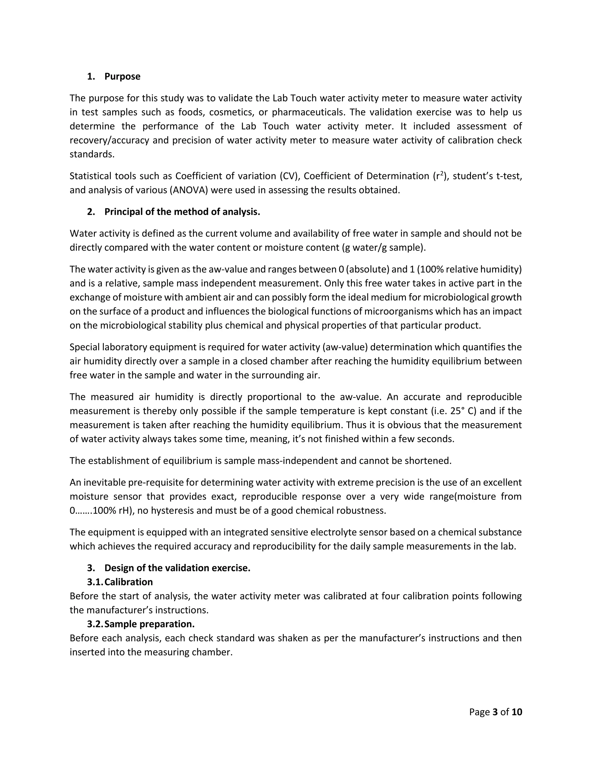 Completed Validation Report Water activity meter | PDF