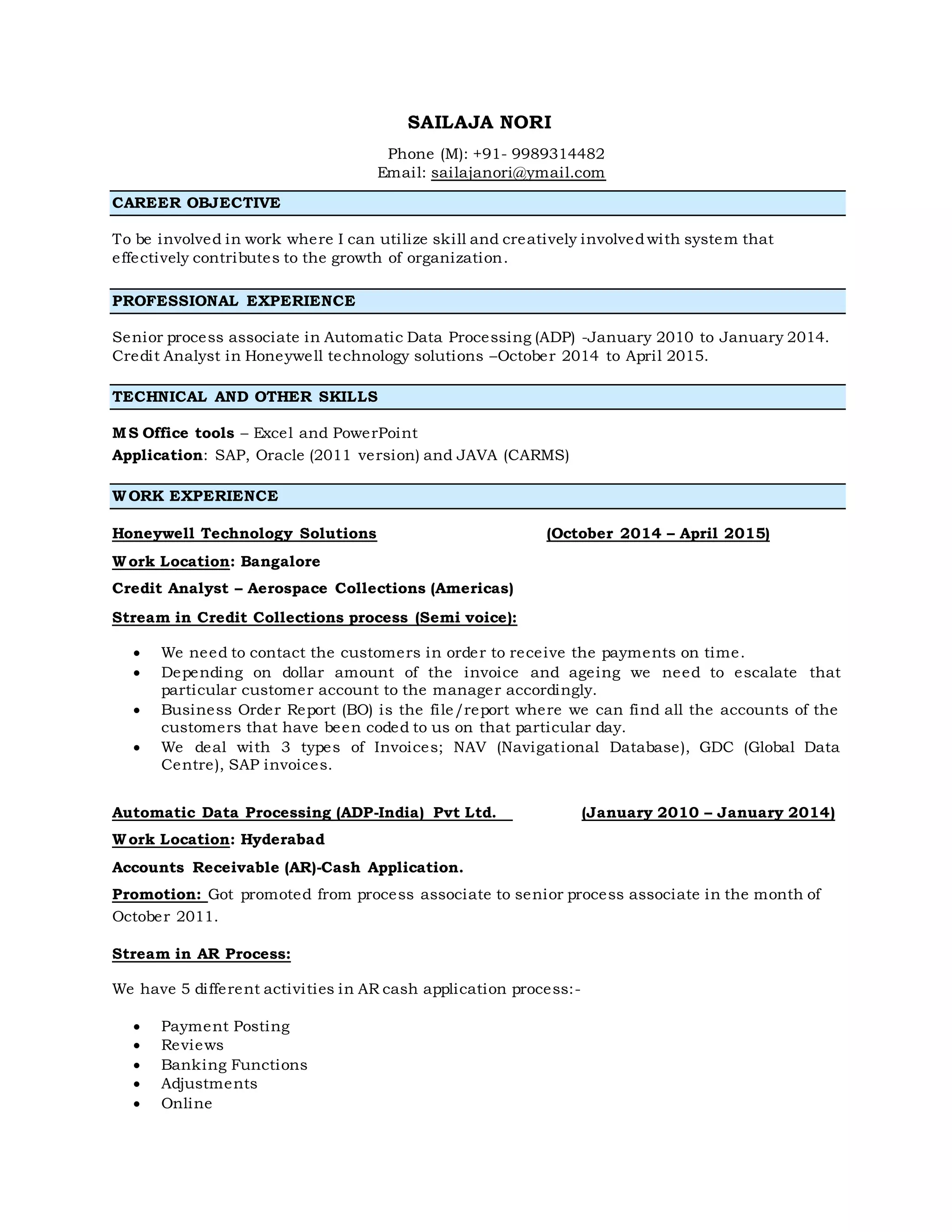 Sailaja Resume | PDF