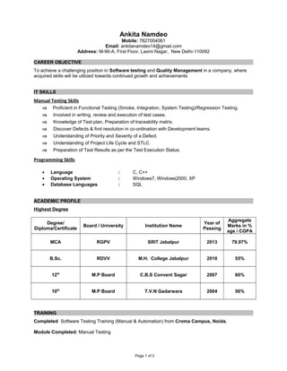 Ankita_Namdeo_Software_Testing | DOC | Computer Software and ...