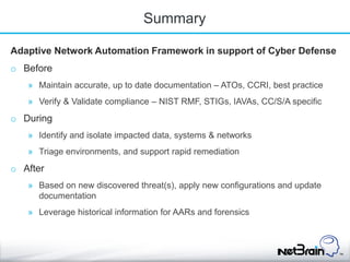 Network Automation in Support of Cyber Defense | PPT