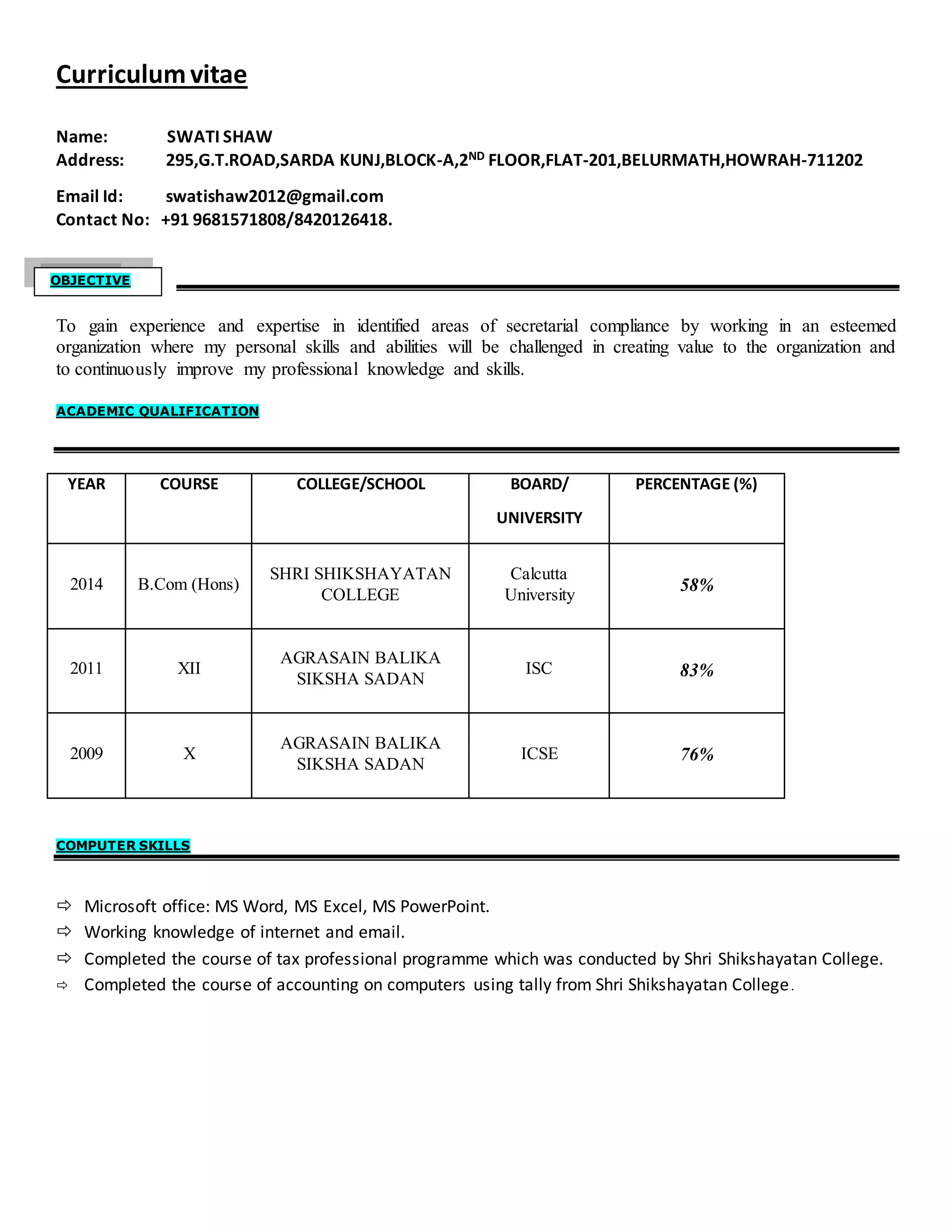 SWATI CV | PDF