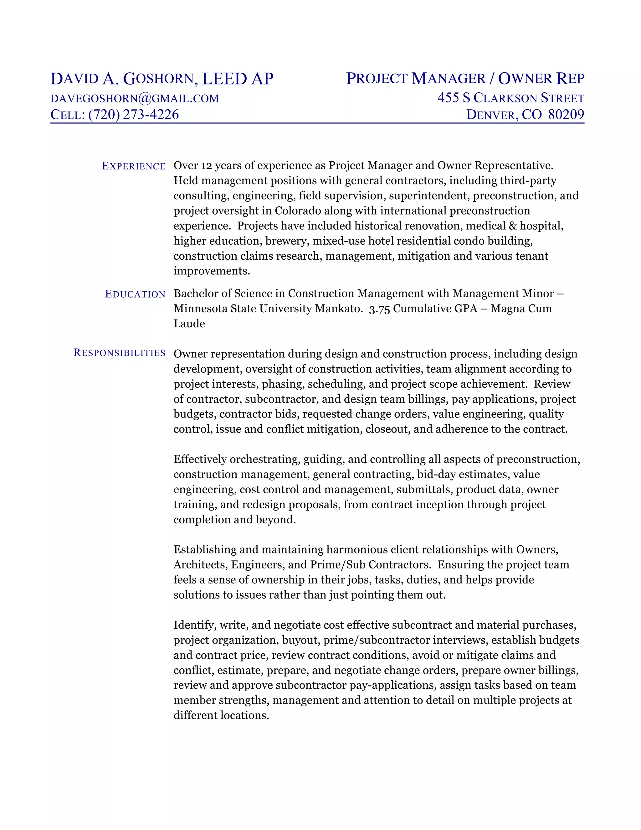 Dave Goshorn - Resume | PDF