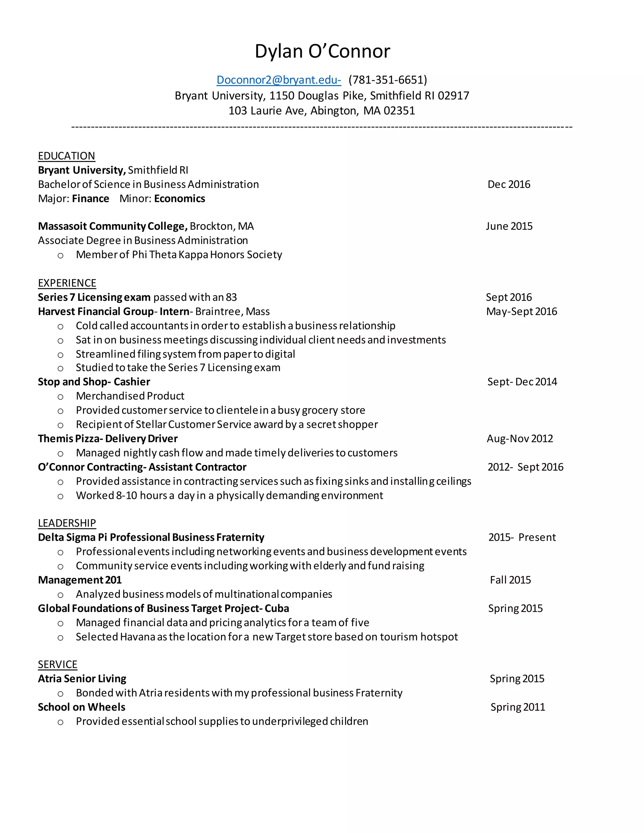 Dylan O'Connor Resume | PDF