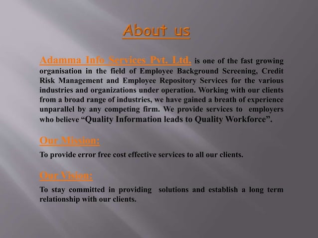 Adamma BGV Presentation | PPSX | Resume Writing and Advice | Job Search