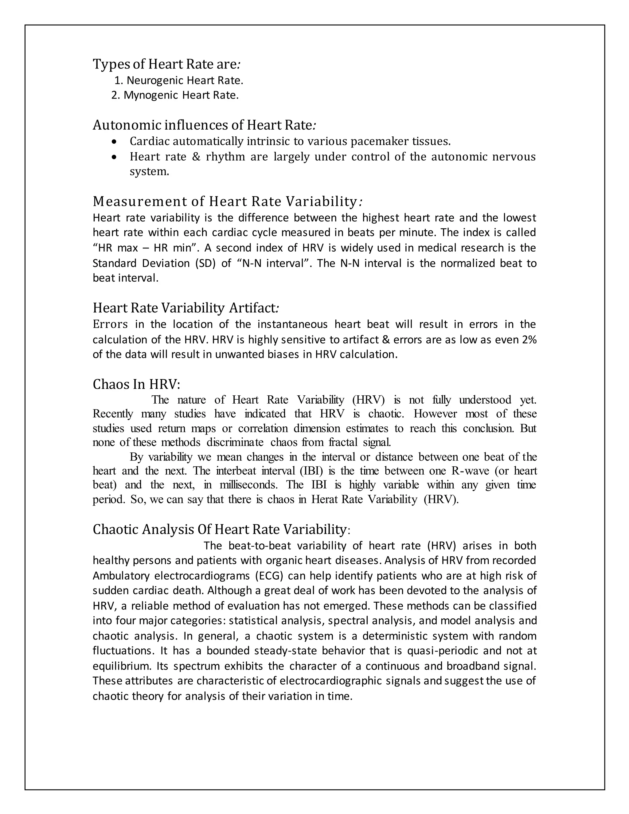 CHAOS ANALYSIS OF HRV | DOCX