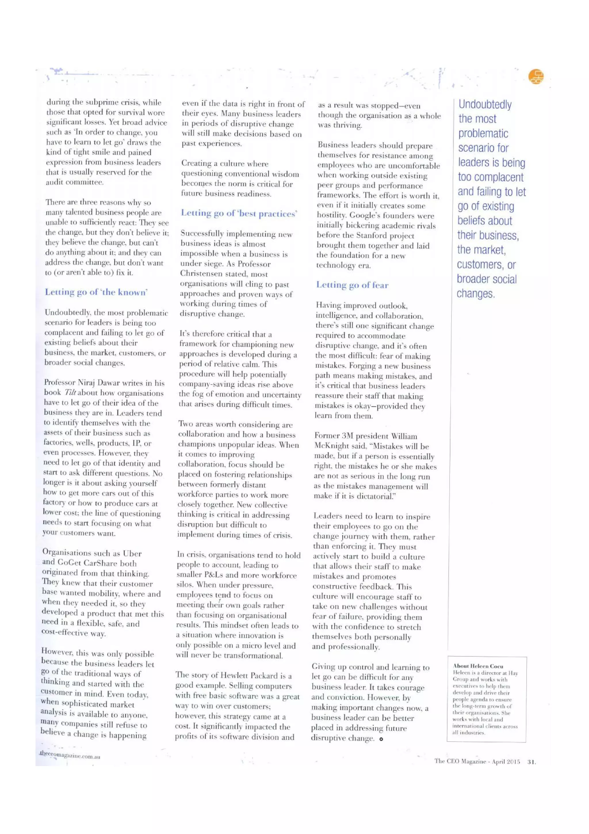 March CEO Magazine - Letting go to get a grip | PDF