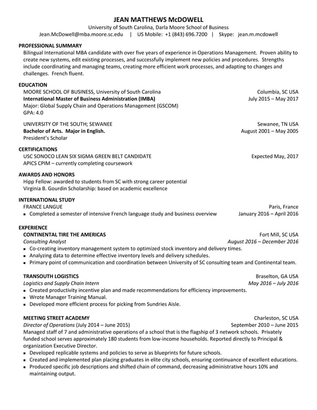 McDowell_Jean_MBA career resume | PDF | Professional School ...