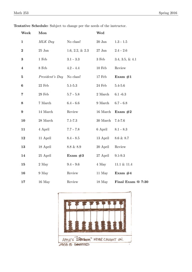Math 253 Fall 2016 | PDF