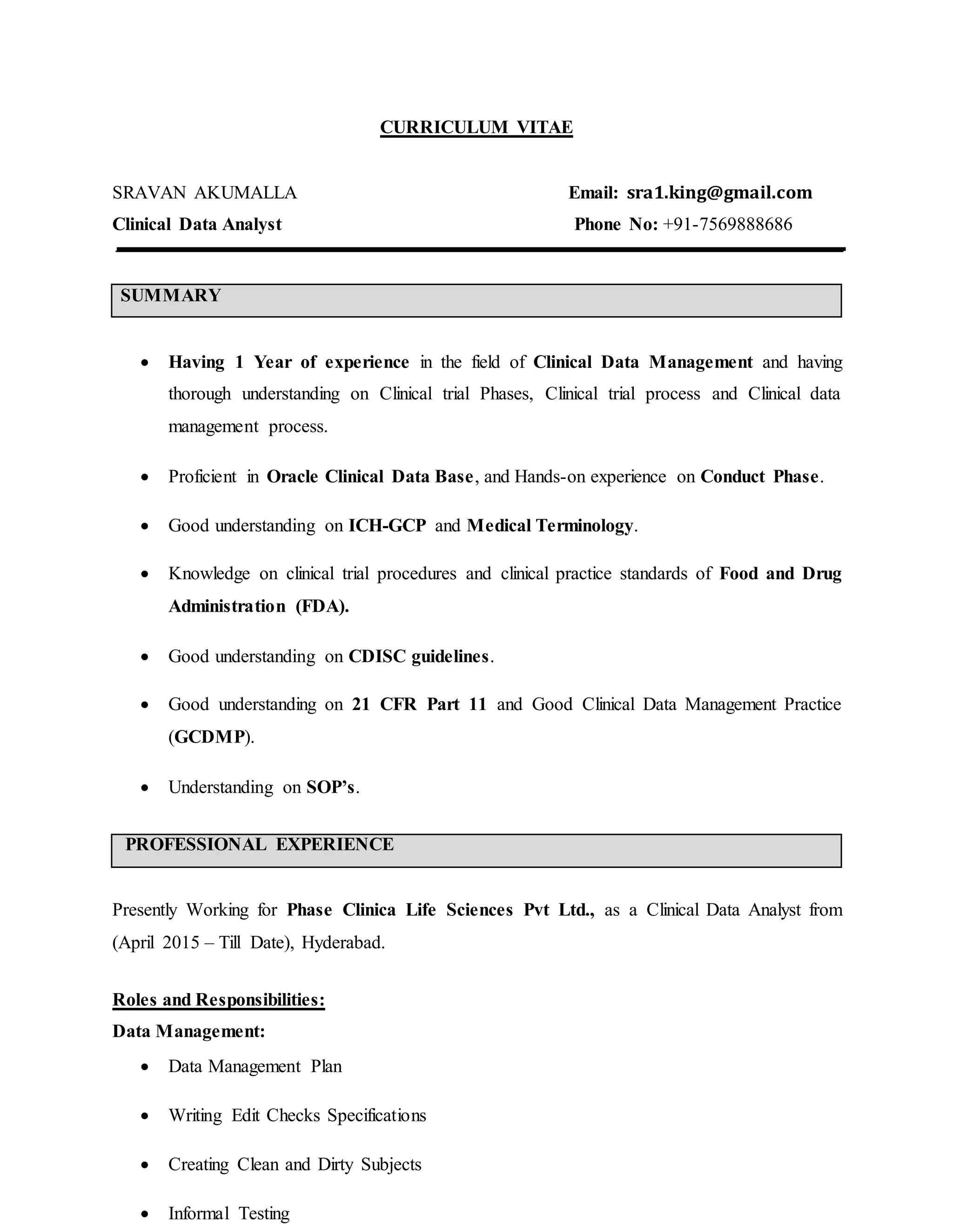SRAVAN RESUME | PDF