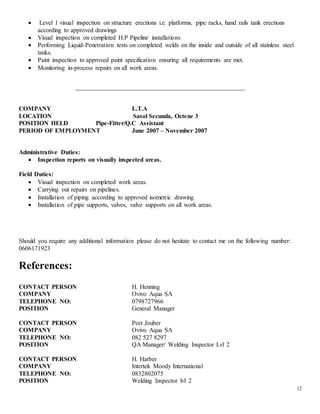 Alexander Richardson CSWIP Welding Inspector lvl 2 | DOCX