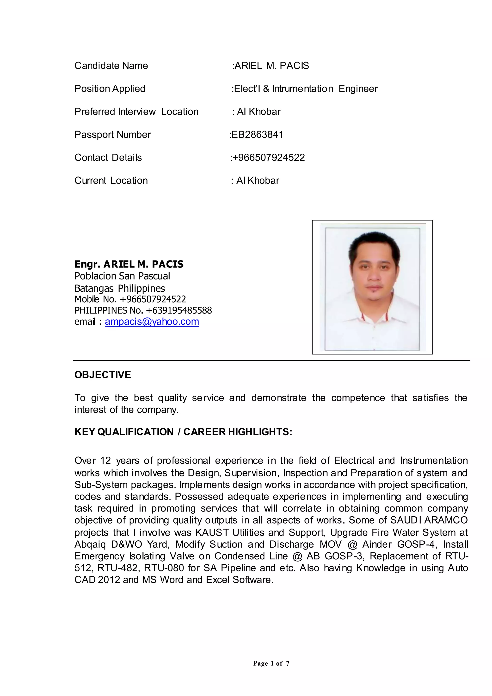 Ariel Pacis CV(2016) | DOCX
