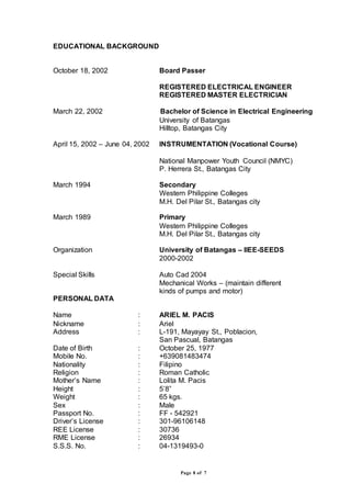 Ariel Pacis CV(2016) | DOCX
