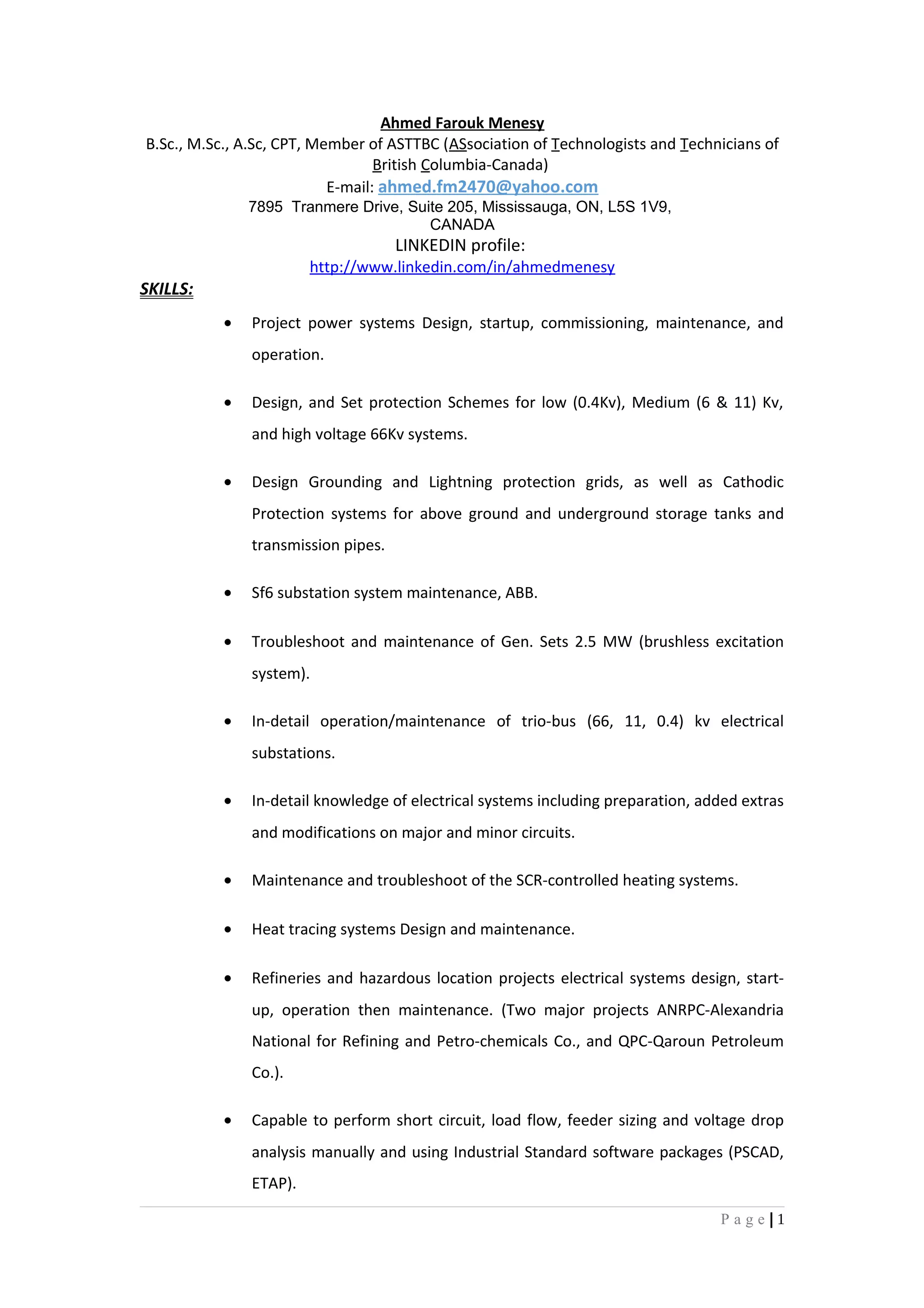 MOST RECENT (D) Ahmed Farouk Menesy C.V | DOC