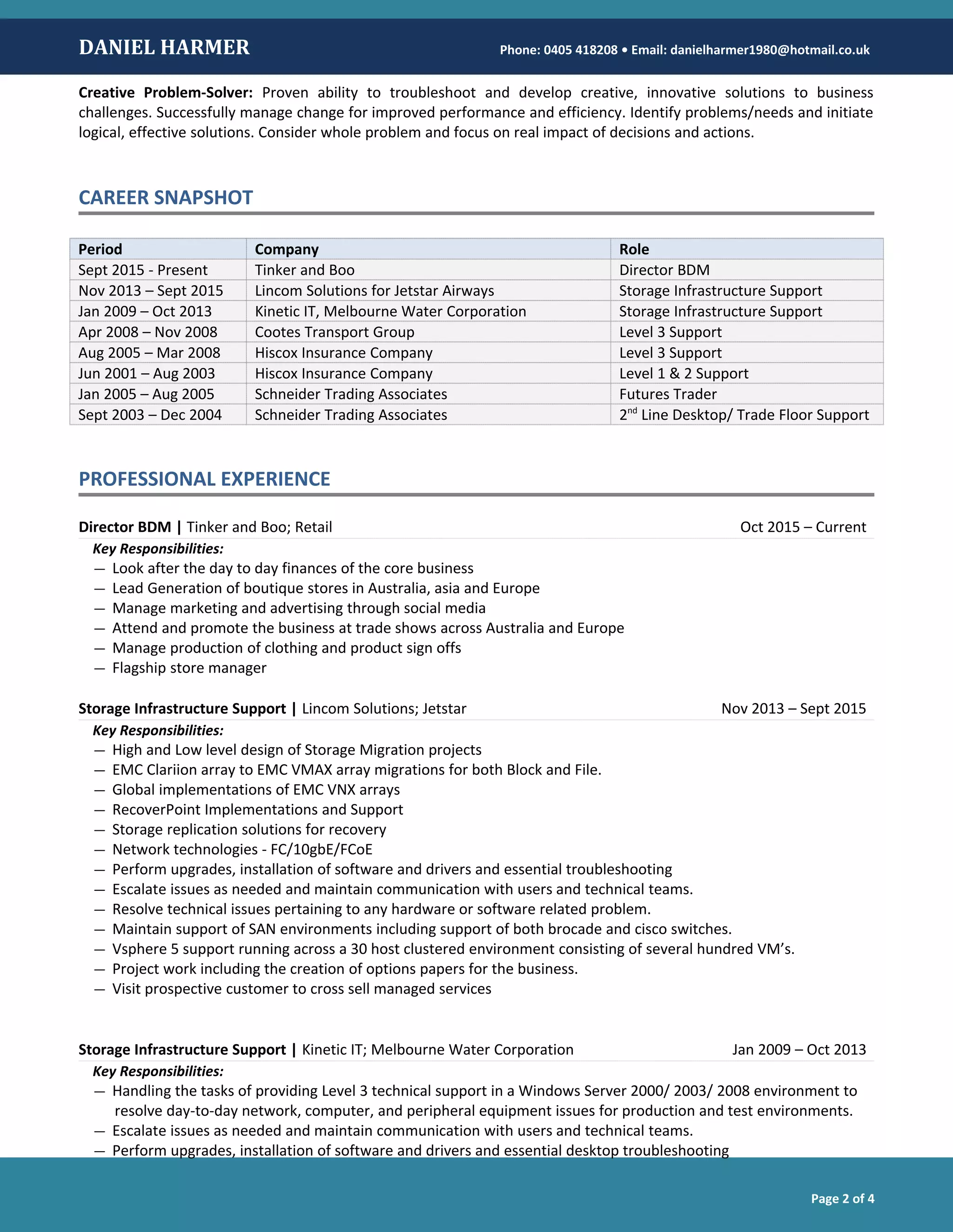 Daniel Harmer Resume | DOC | IT and Internet Support | Internet