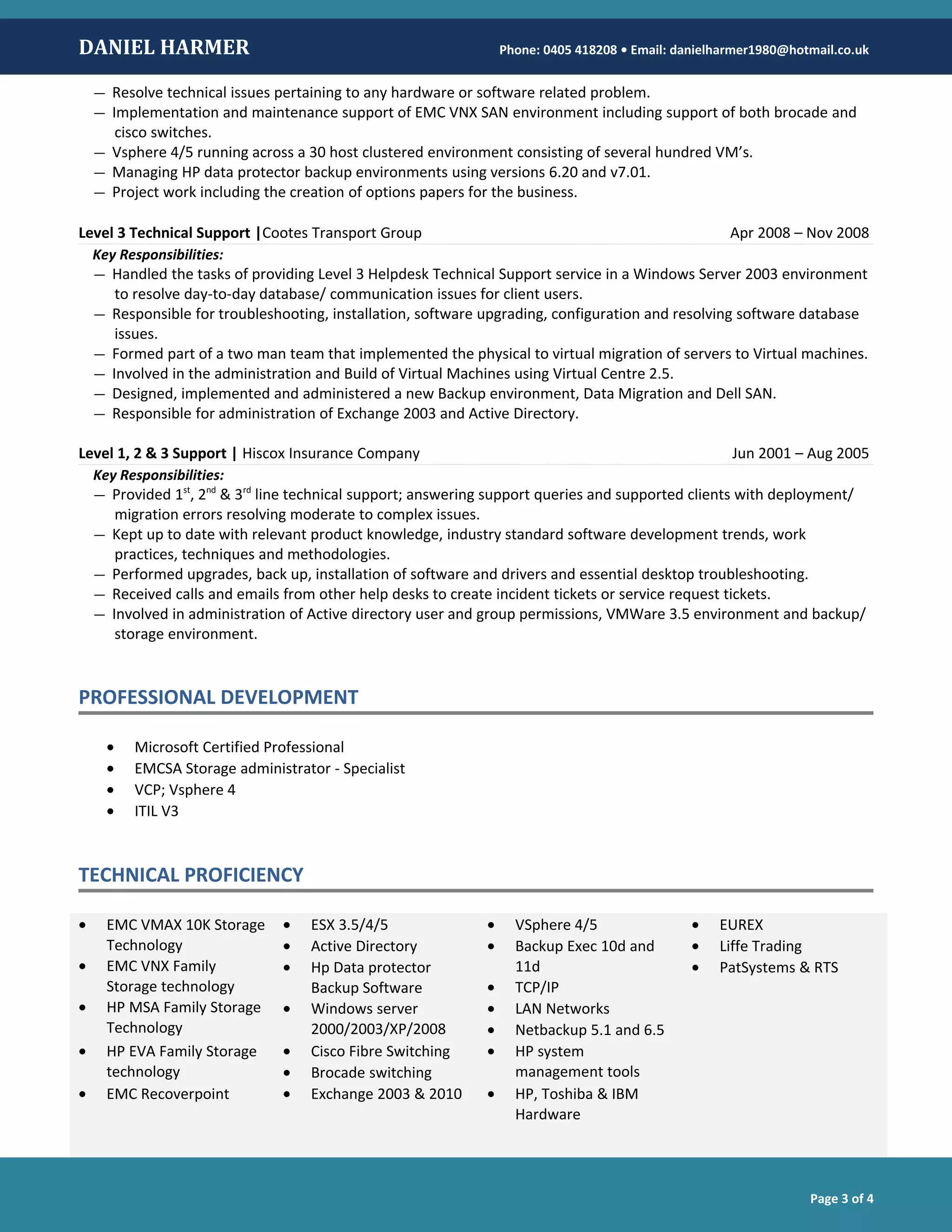 Daniel Harmer Resume | DOC | IT and Internet Support | Internet