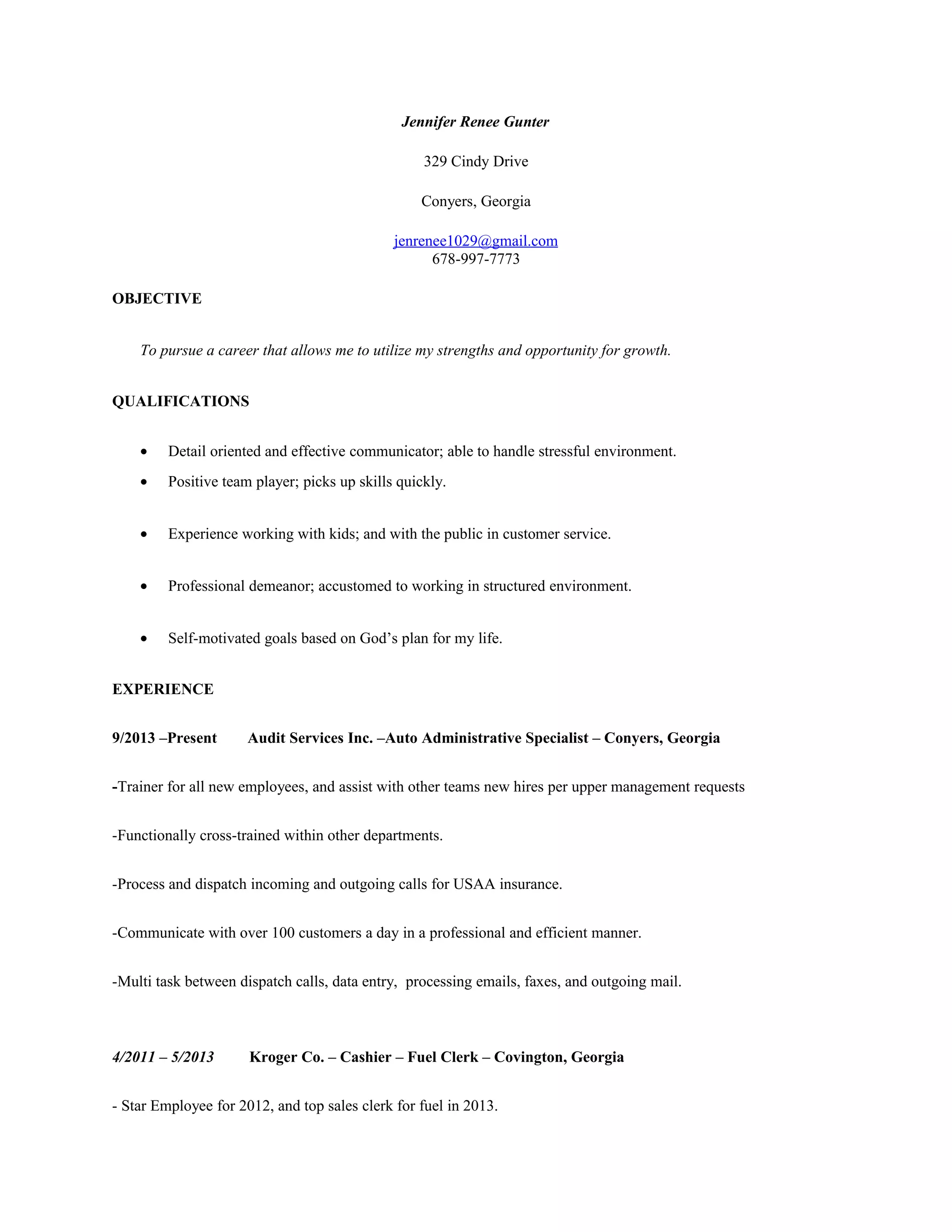 Jennifer Renee Gunter resume | PDF