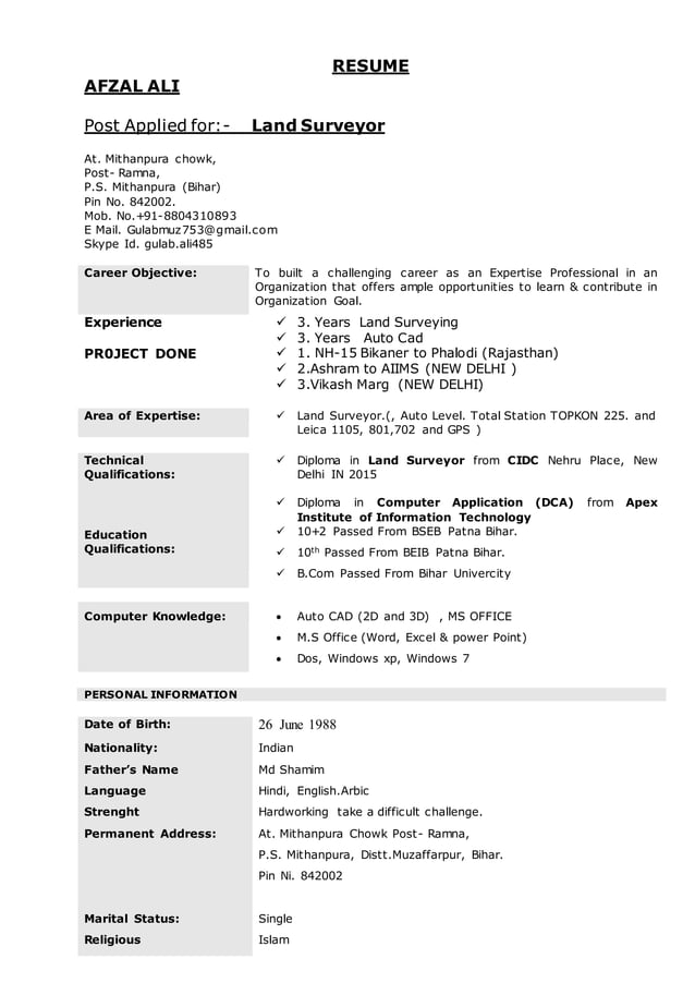 LAND_SURVEYOR_(AFZAL_)[1] | DOCX | Real Estate