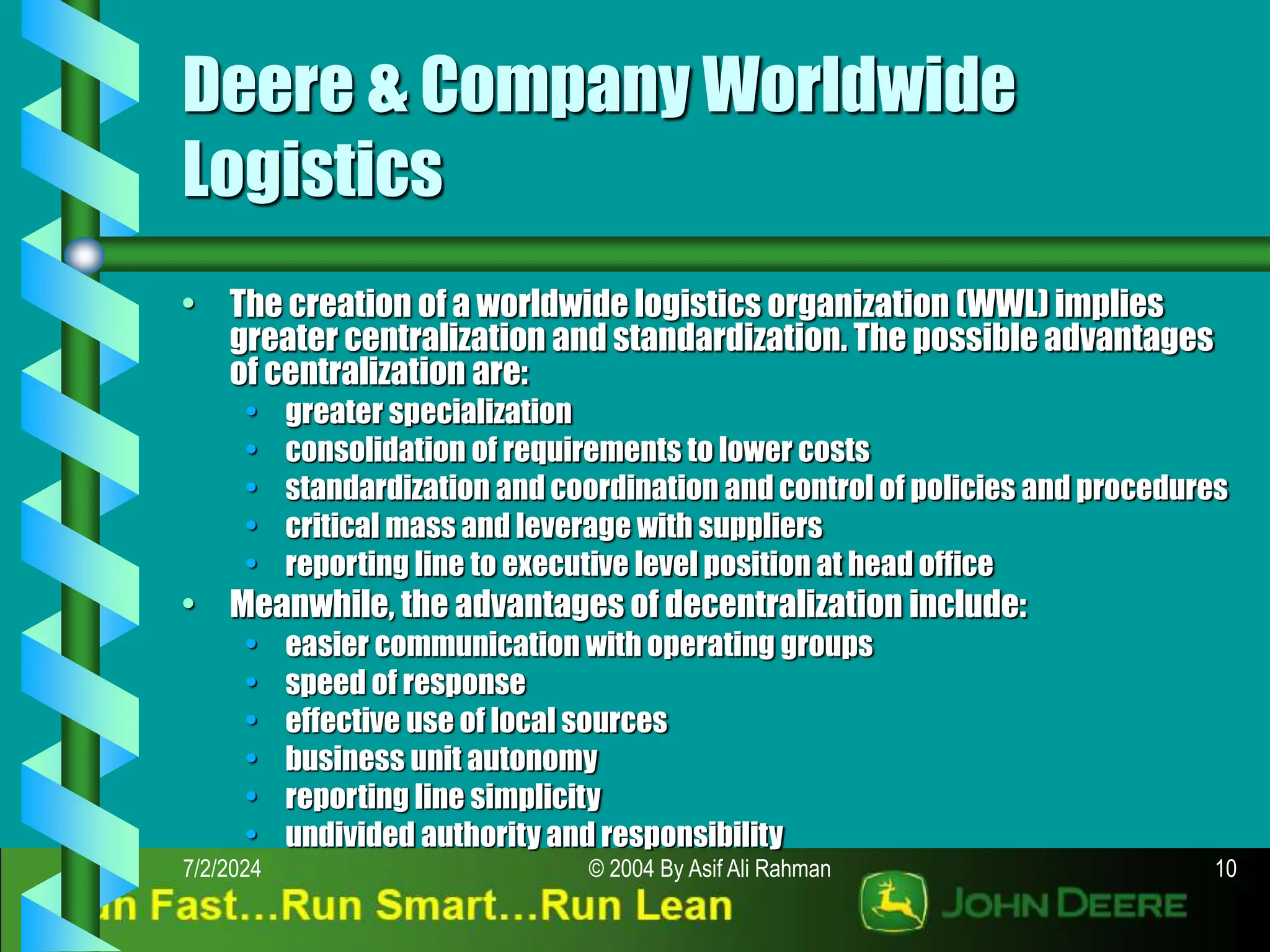 Deere & Company Worldwide Logistics case study | PPT