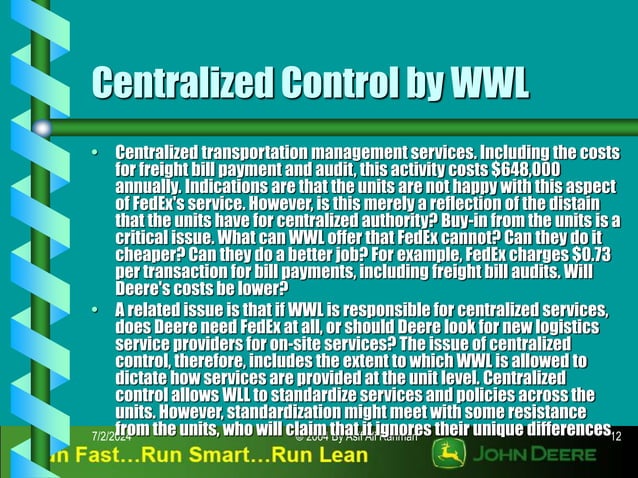 Deere & Company Worldwide Logistics case study | PPT