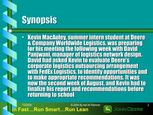 Deere & Company Worldwide Logistics case study | PPT