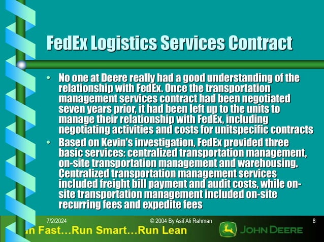 Deere & Company Worldwide Logistics case study | PPT