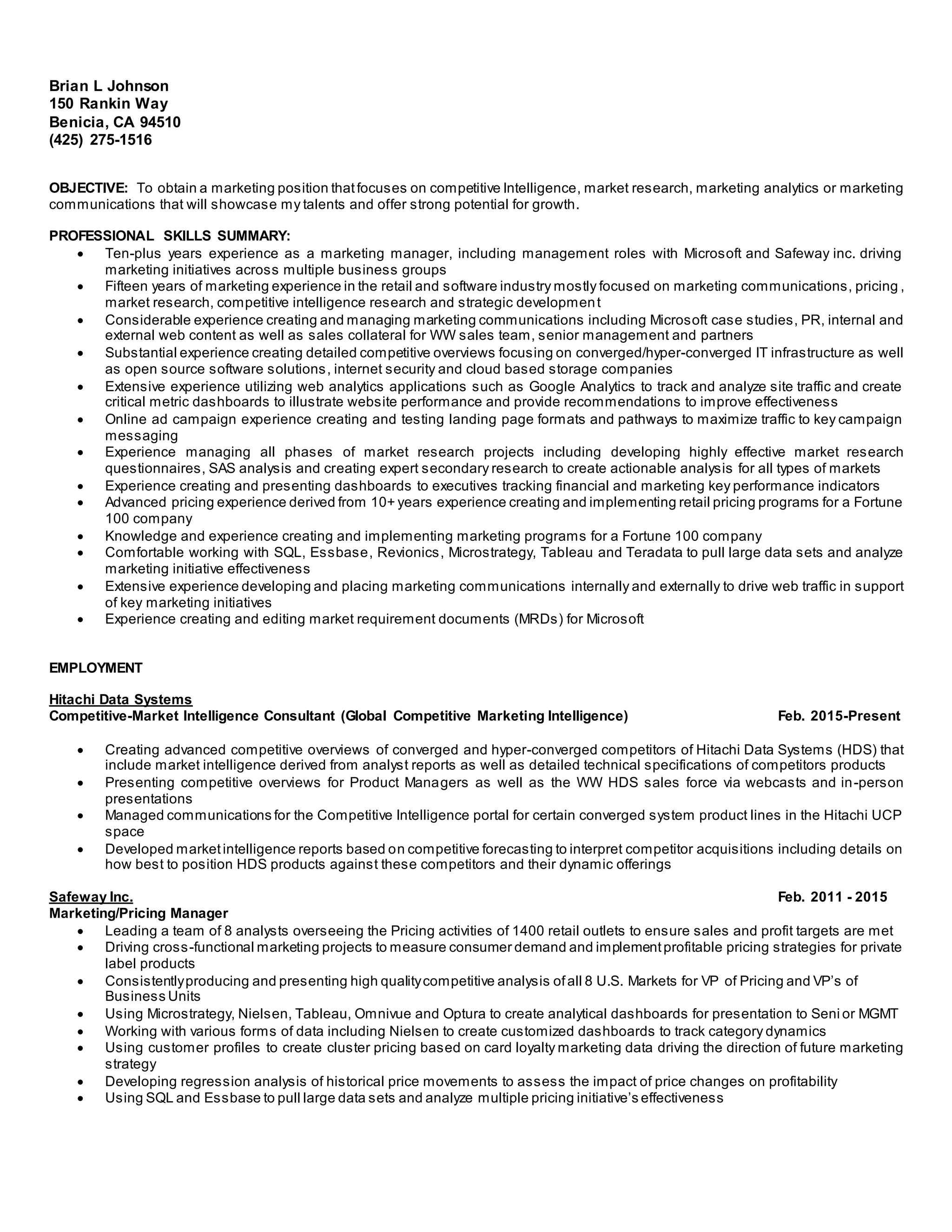 Brian L Johnson Resume Feb 2016 | PDF
