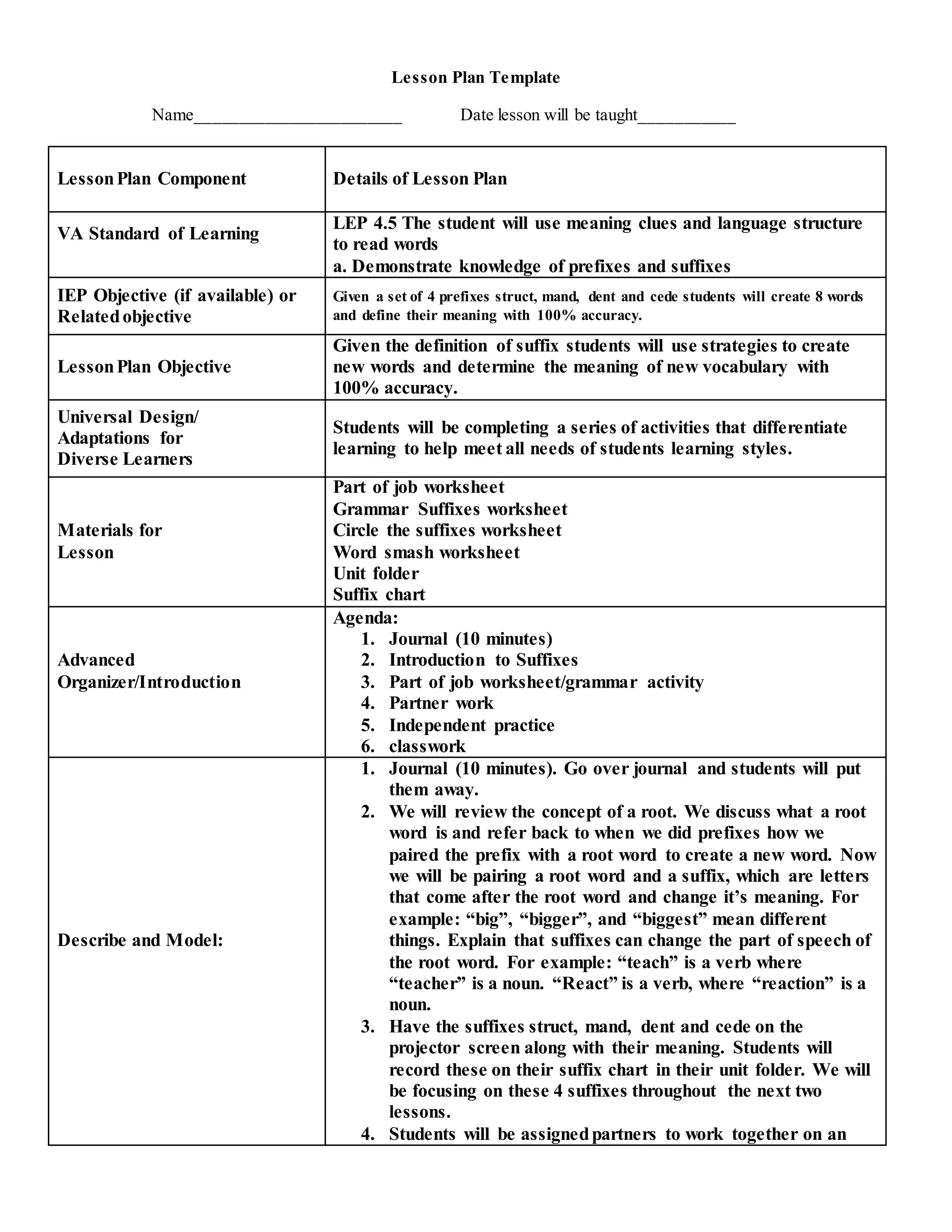 Lesson 5 Unit plan-1 | DOCX