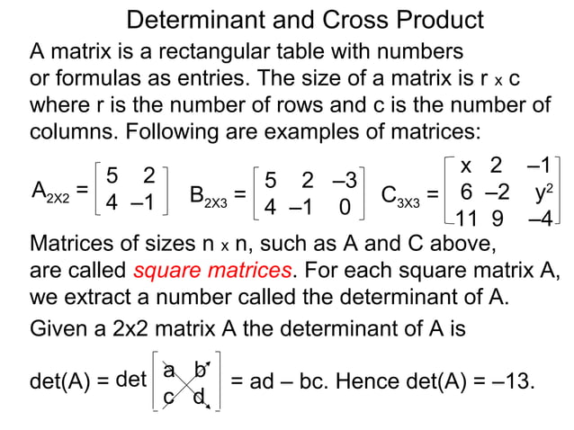 9 Determinant And Cross Product Ppt