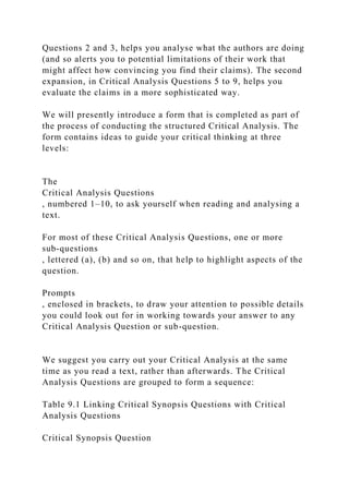 9Developing a Critical Analysis of a TextKeywordsCriti | DOCX