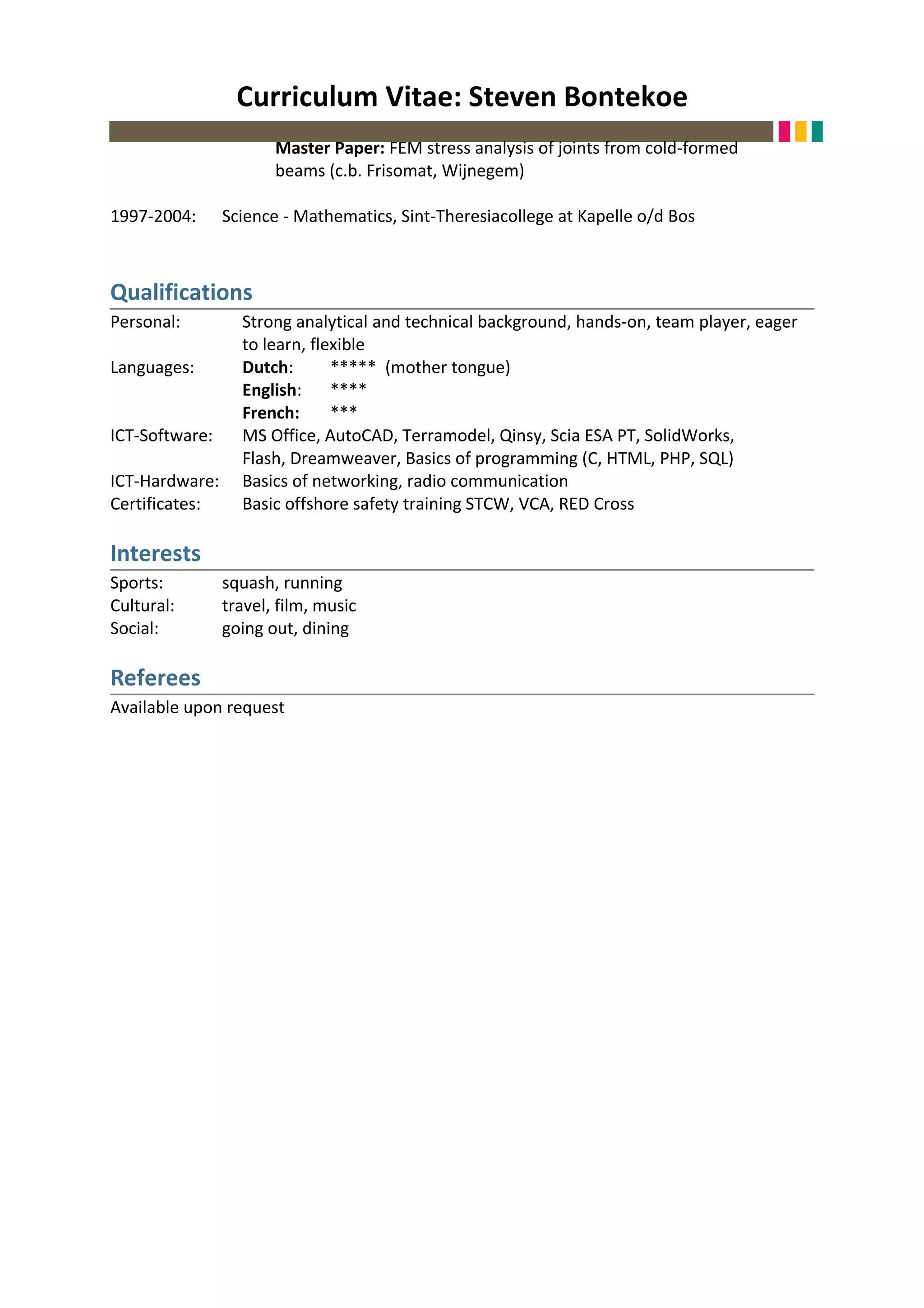 CV - Steven Bontekoe | DOC