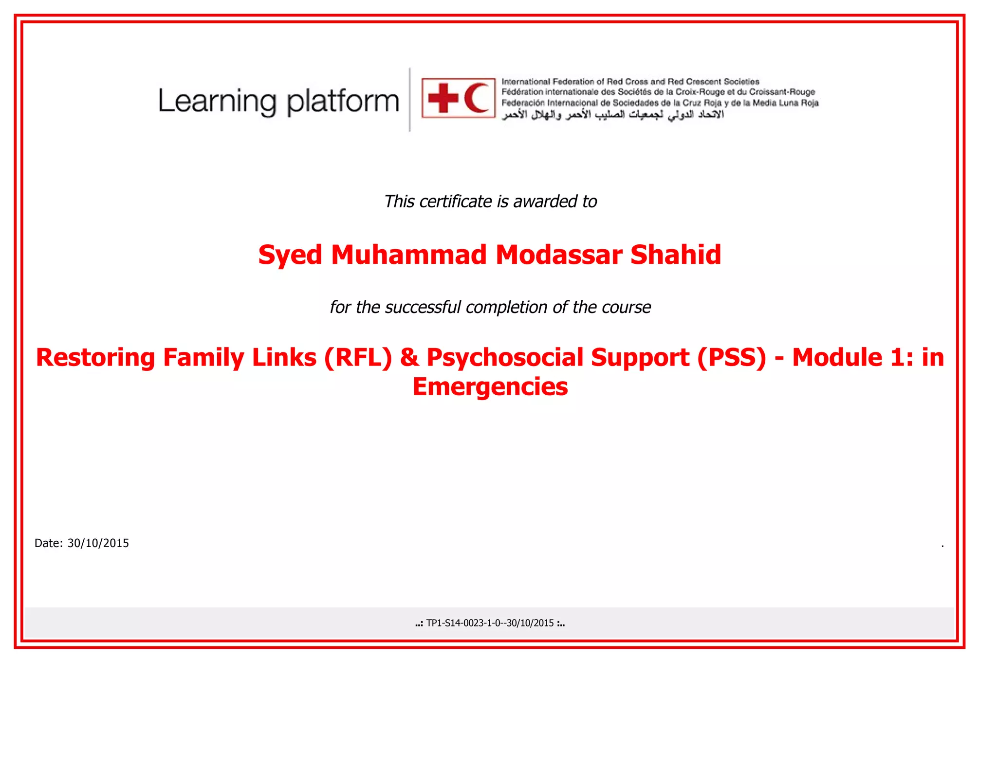 certificate_Restoring Family Links (RFL) & Psychosocial Support (PSS ...