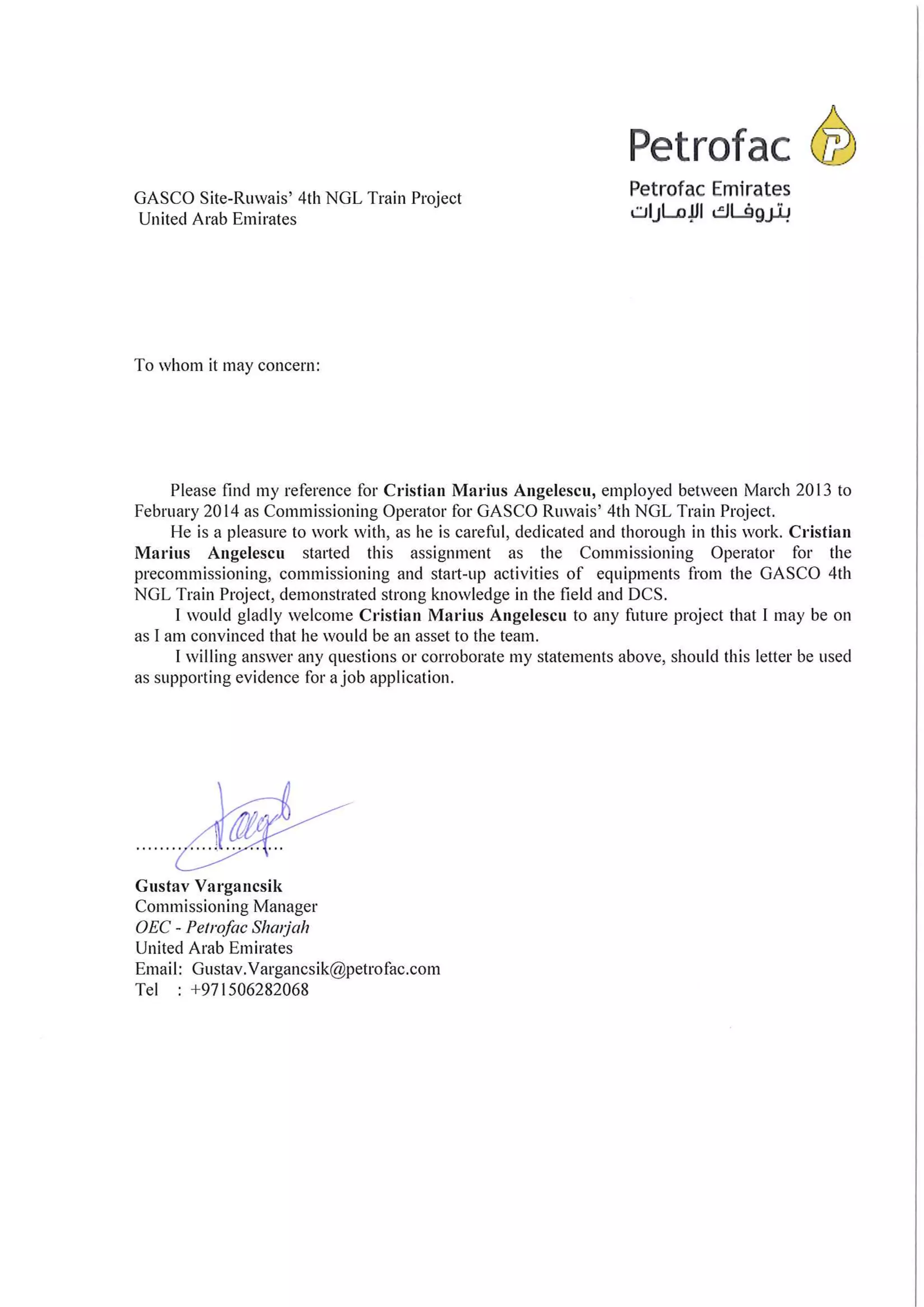 Recomand. letter - Gasco NGL4 | PDF