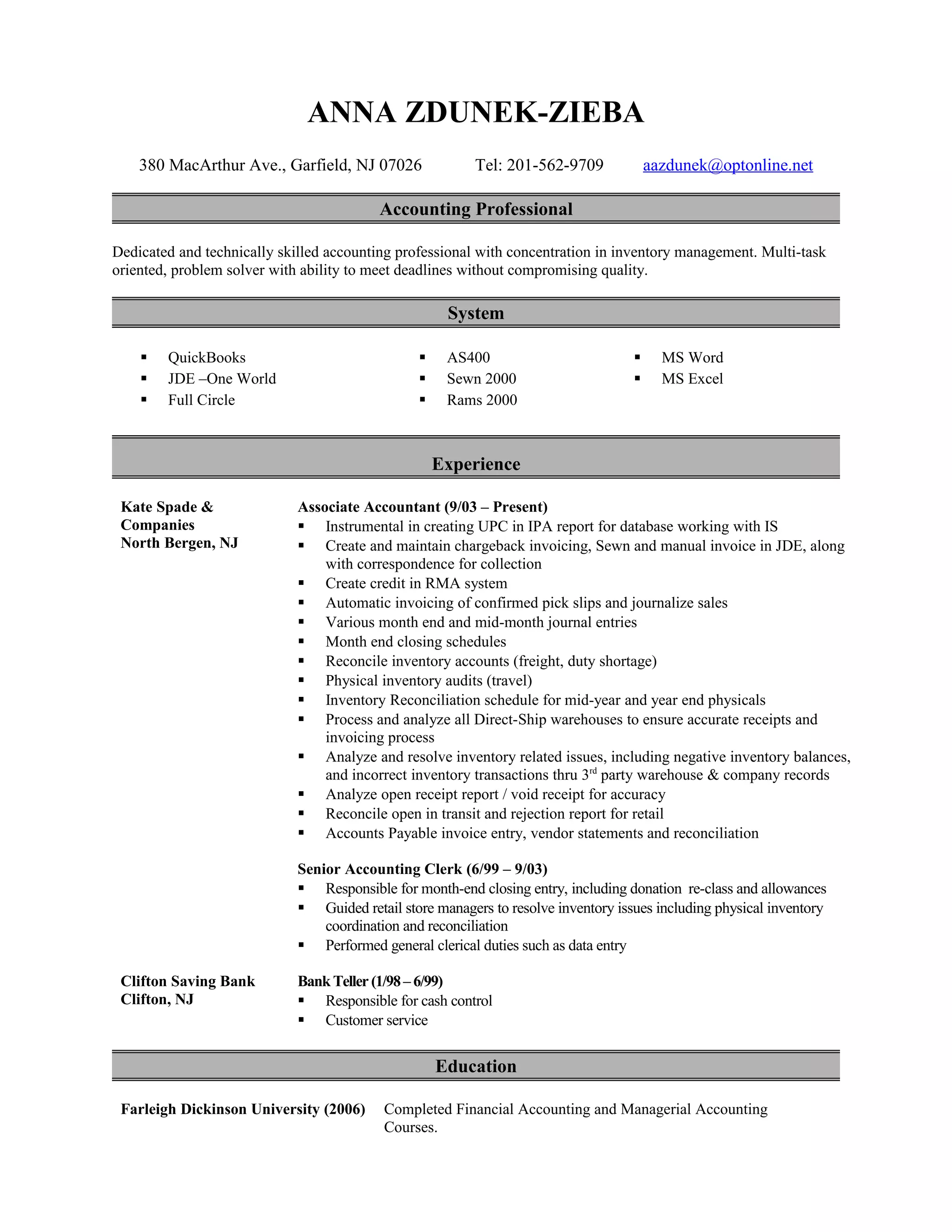 Anna Zdunek-Zieba resume | DOC