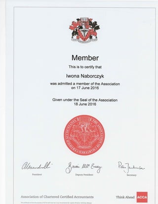 ACCA Membership Certification | PDF